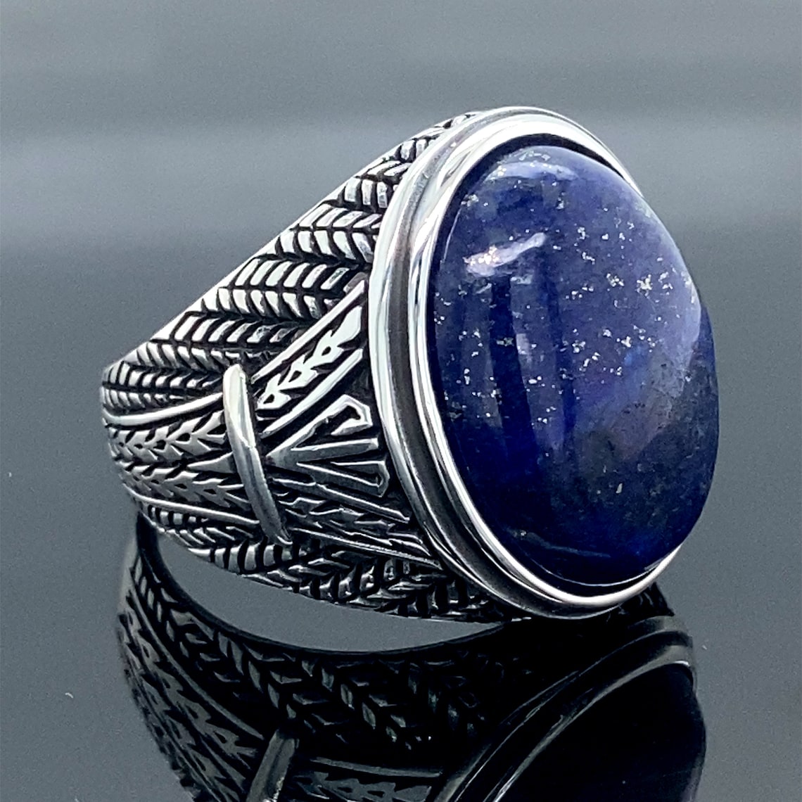 Silver Lapis Lazuli Ring , Blue Lapis Lazuli Signet Men's Ring, Turkısh ...