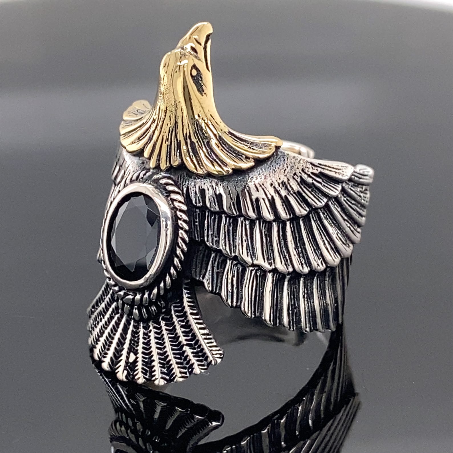 Eagle Handmade Signet Ring Black Stone Eagle Ring Animal - Etsy