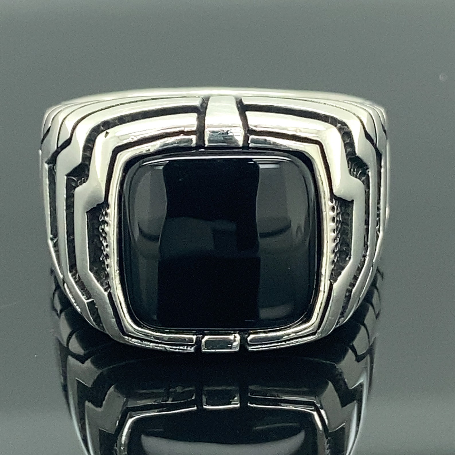 Mens Square Onyx Ring , Black Onyx Stone Ring , Modern Silver Men Ring ...