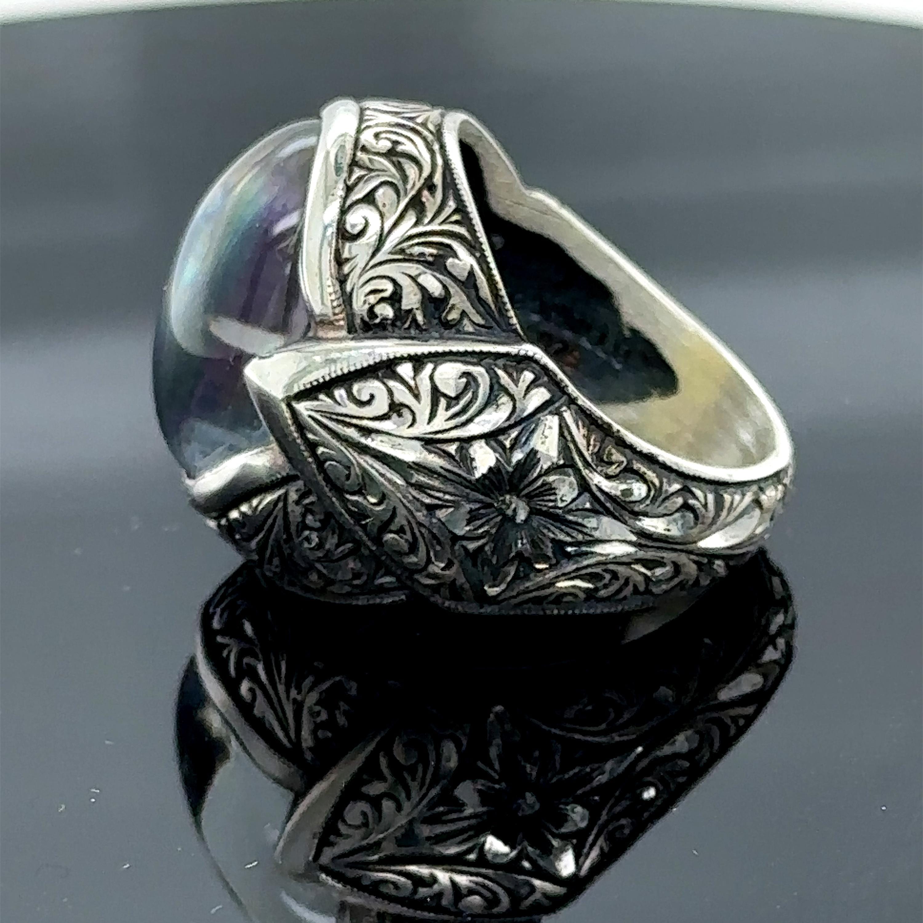 Silver Moonstone Ring , Man Handmade Moonstone Ring , Rainbow Moonstone ...