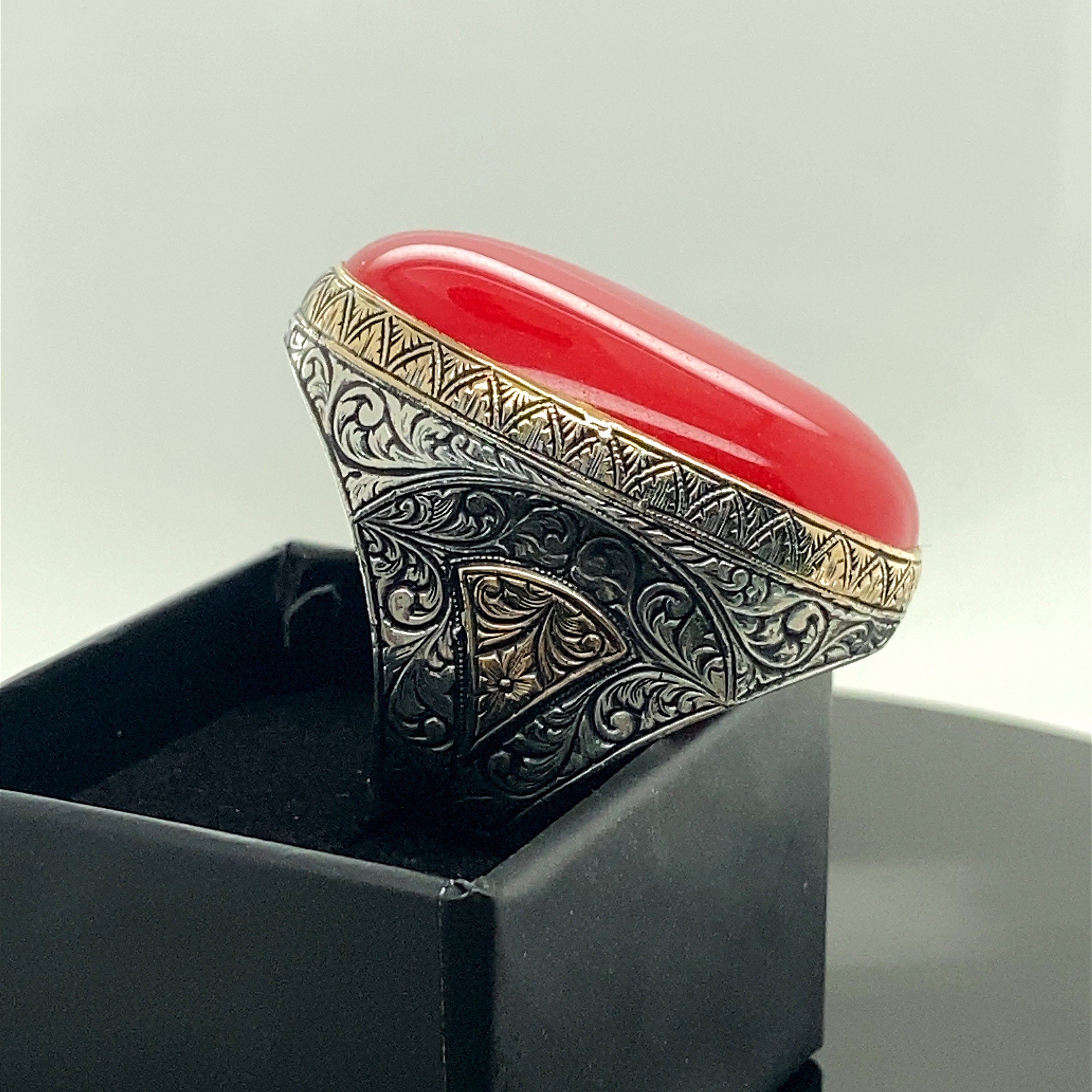Man Red Jade Stone Ring , Silver Large Stone Ring , Ottoman Style ...