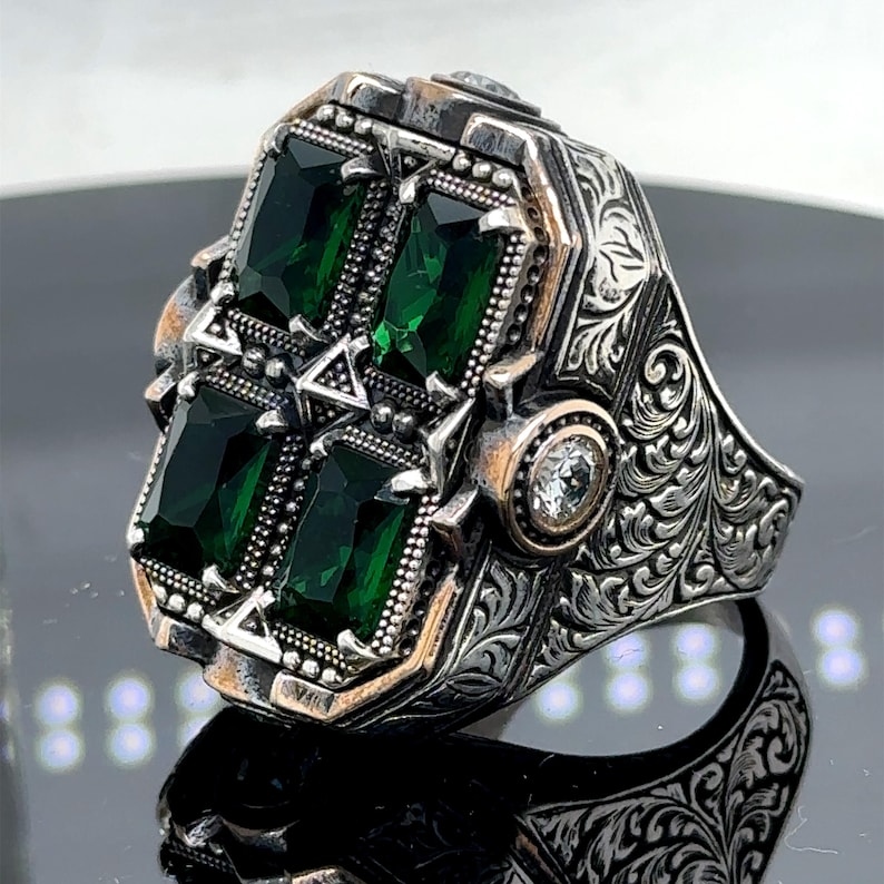 Silver Square Large Green Stone Ring , Square Emerald Stone Ring ...