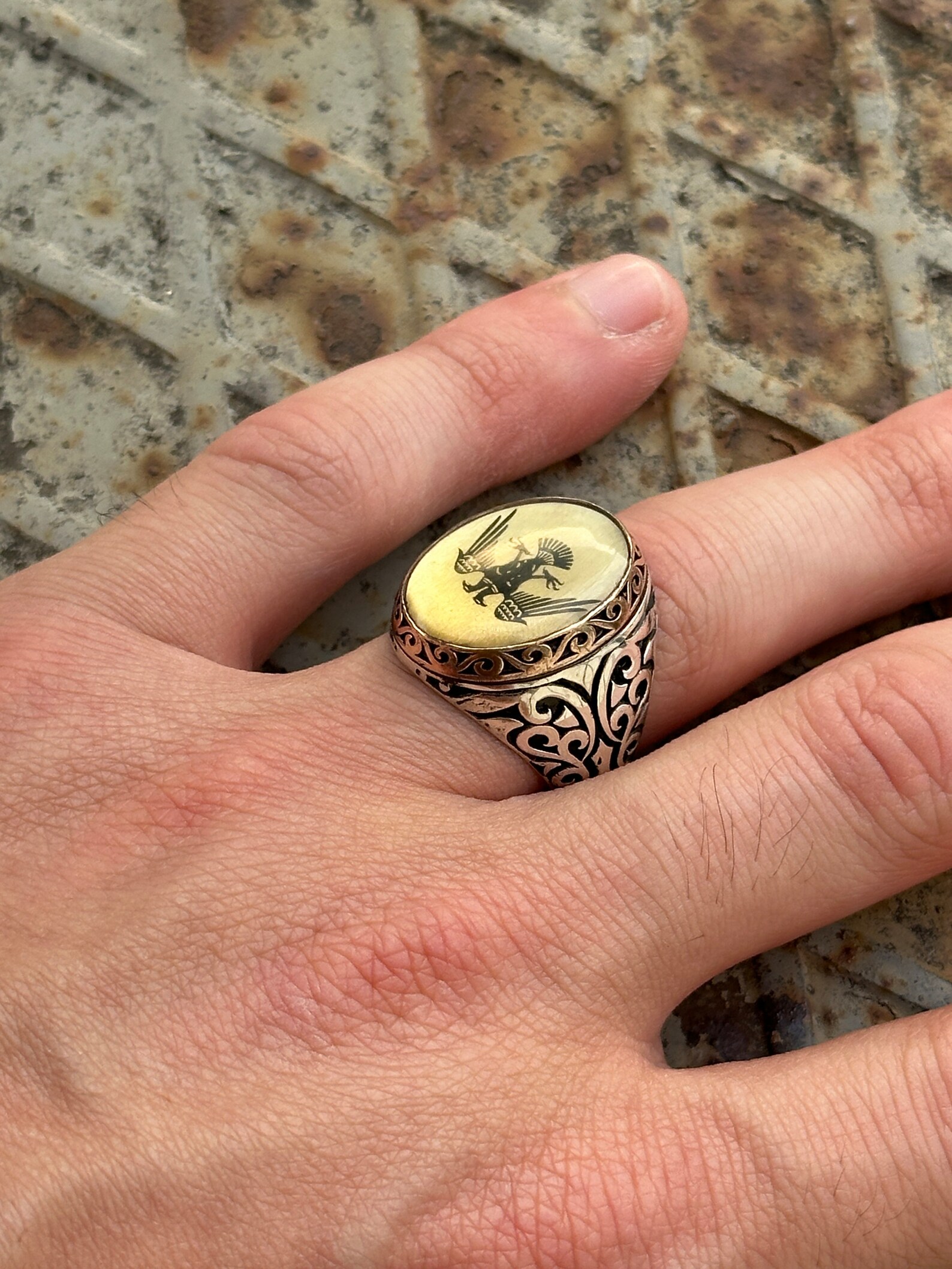 Man Handmade Eagle Ottoman Ring , Silver Eagle Ring , Double Headed ...