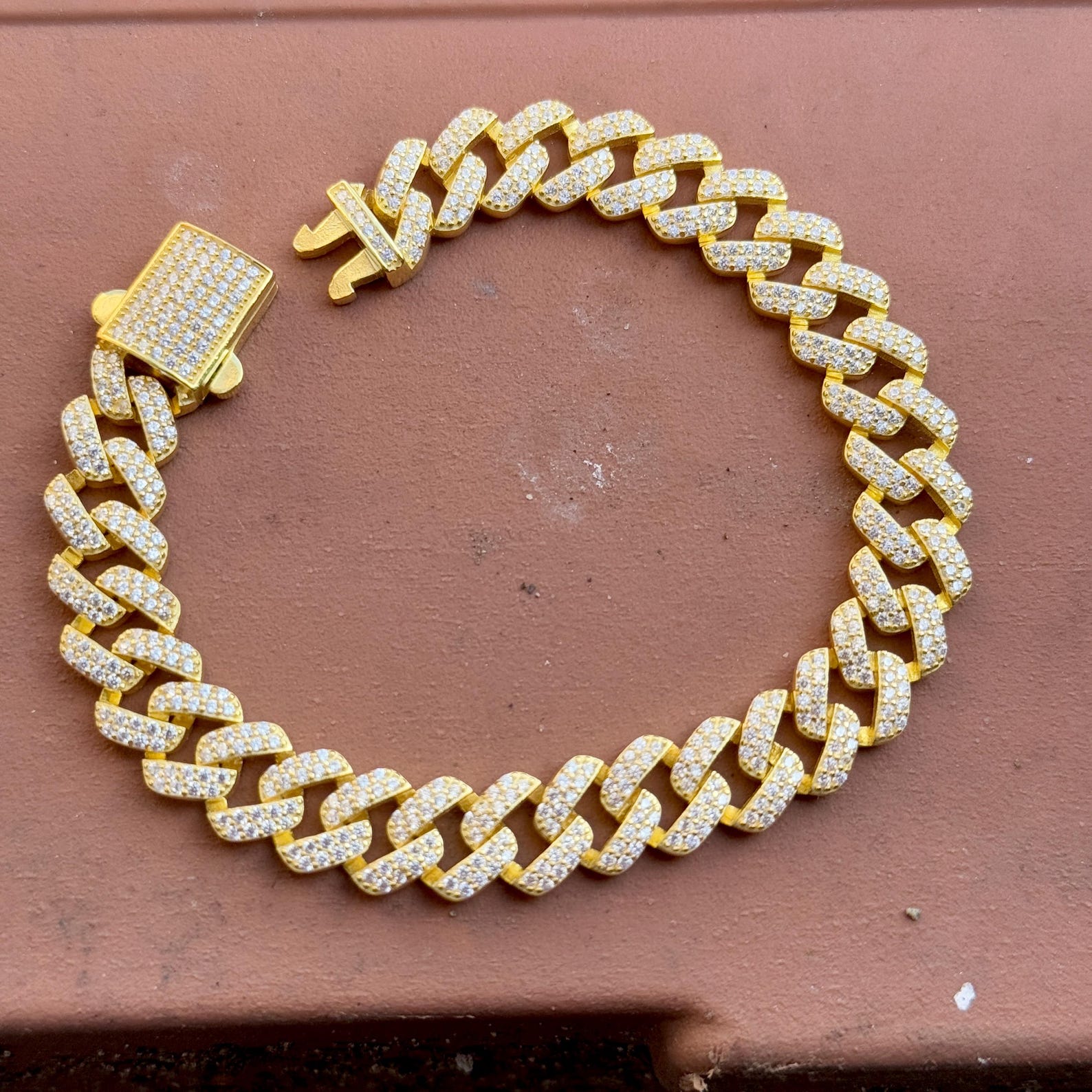 Silver Unisex İce Out Gourmet Chain Bracelet, Women Gold Cuban Link ...