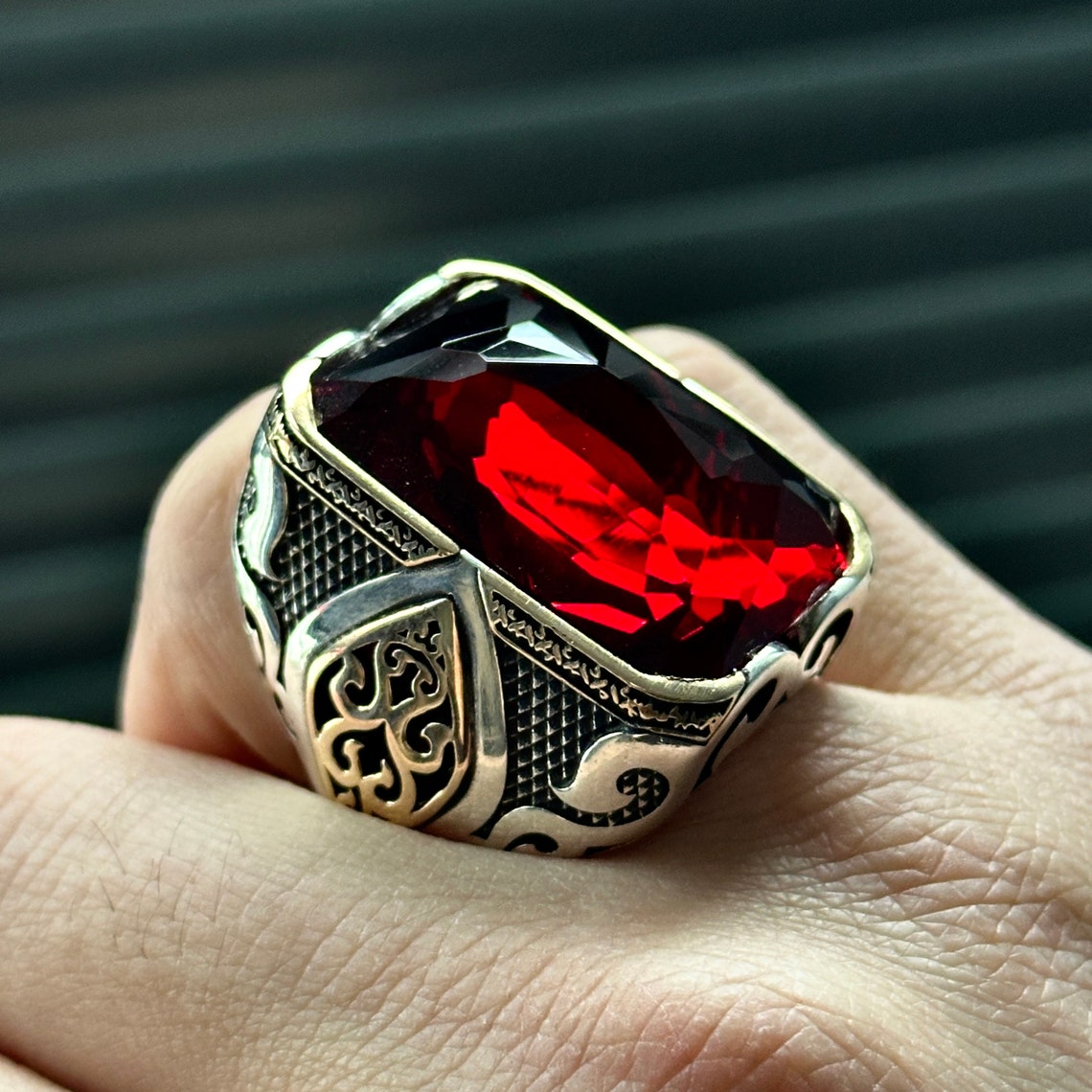 Man Handmade Large Ruby Ring , Ottoman Style Square Ring , Big Red ...