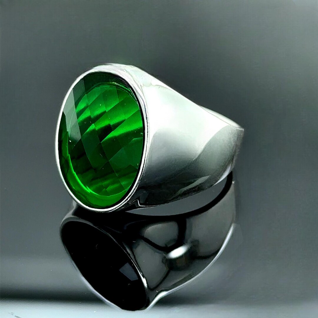Men Silver Classic Ring, Green Stone Men Silver Ring, Emerald Stone Men ...
