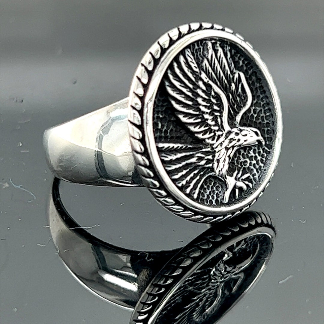 Silver Eagle Signet Ring , Handmade American Eagle Man Ring , Silver ...