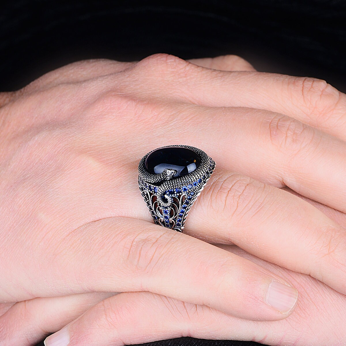 Blue Tiger Eye Mens Ring Snake Men's Ring Serpent - Etsy