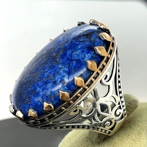 Silver Natural Lapis Lazuli Ring , Blue Large Lapis Ring , Oval Large ...