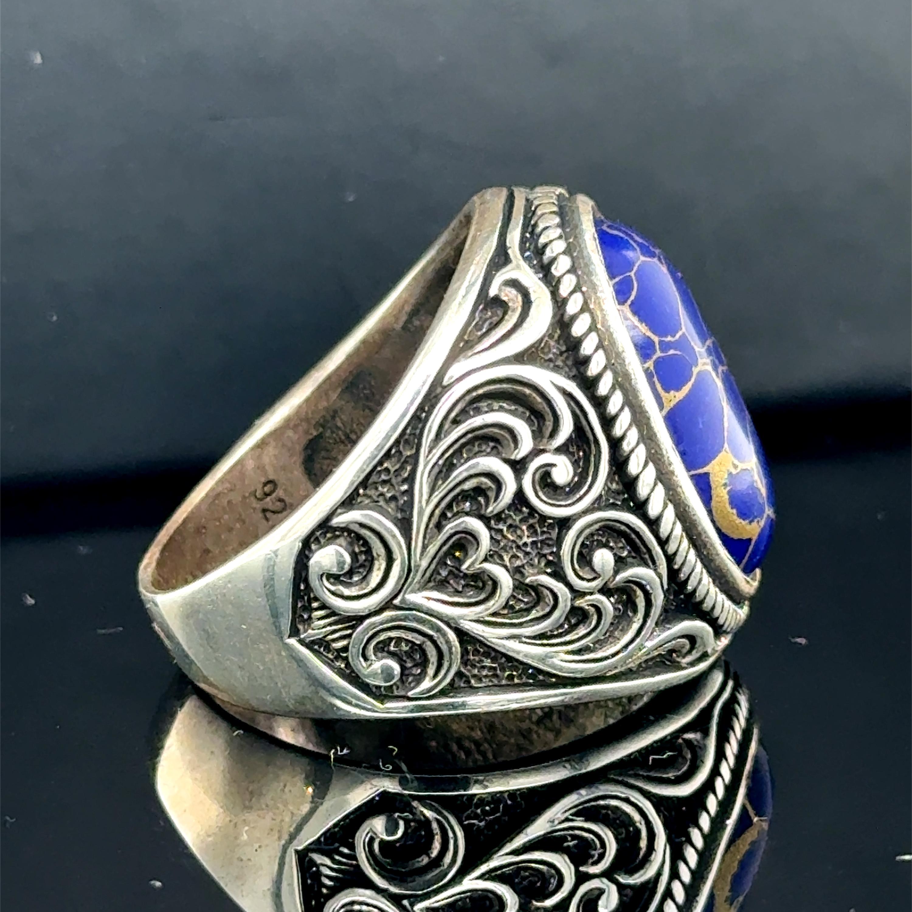 Man Lapis Lazuli Ring, Silver Natural Lapis Ring, Handmade Silver Ring ...