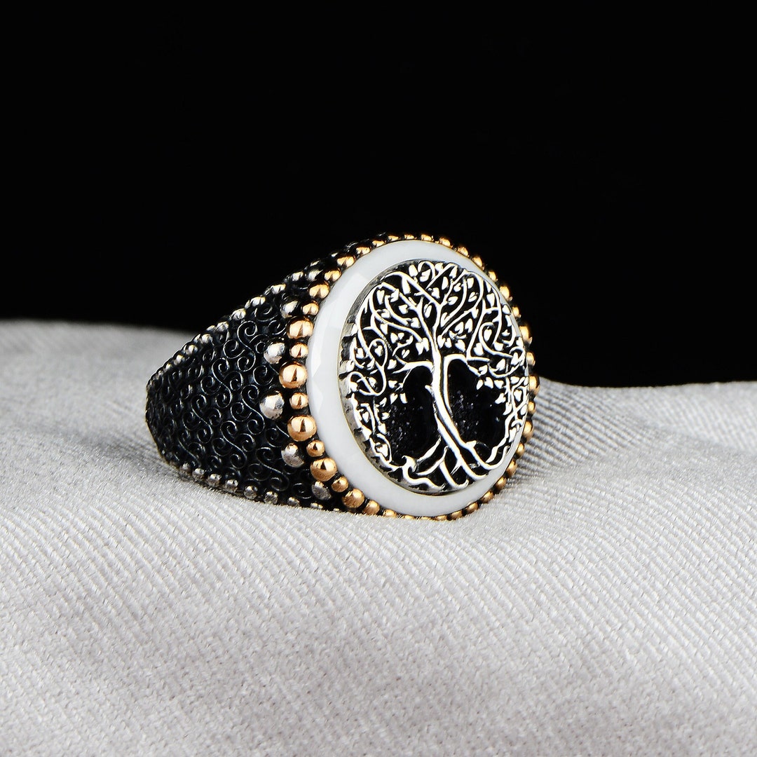 Tree of Life Silver Men Ring , Silver Yggdrasil Tree of Life Ring ...