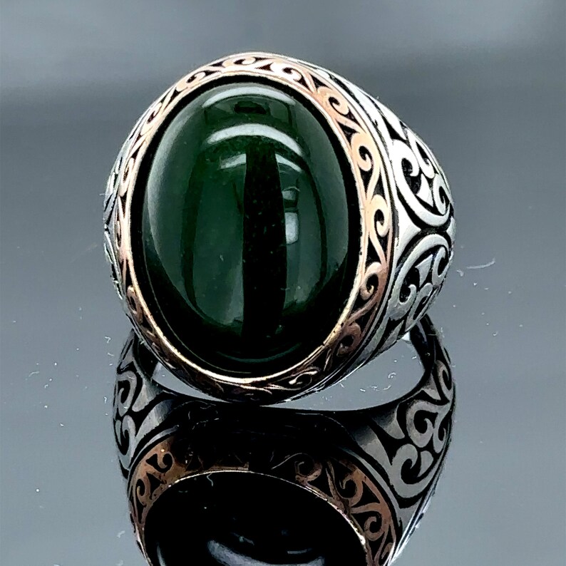 Silver Jade Stone Ring, Men Green Jade Stone Ottoman Ring, Handmade ...