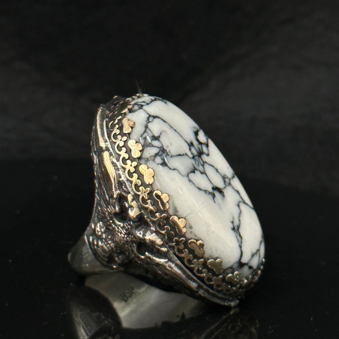 Silver Large White Turquoise Ring , Men Large Ring , Sterling Silver ...