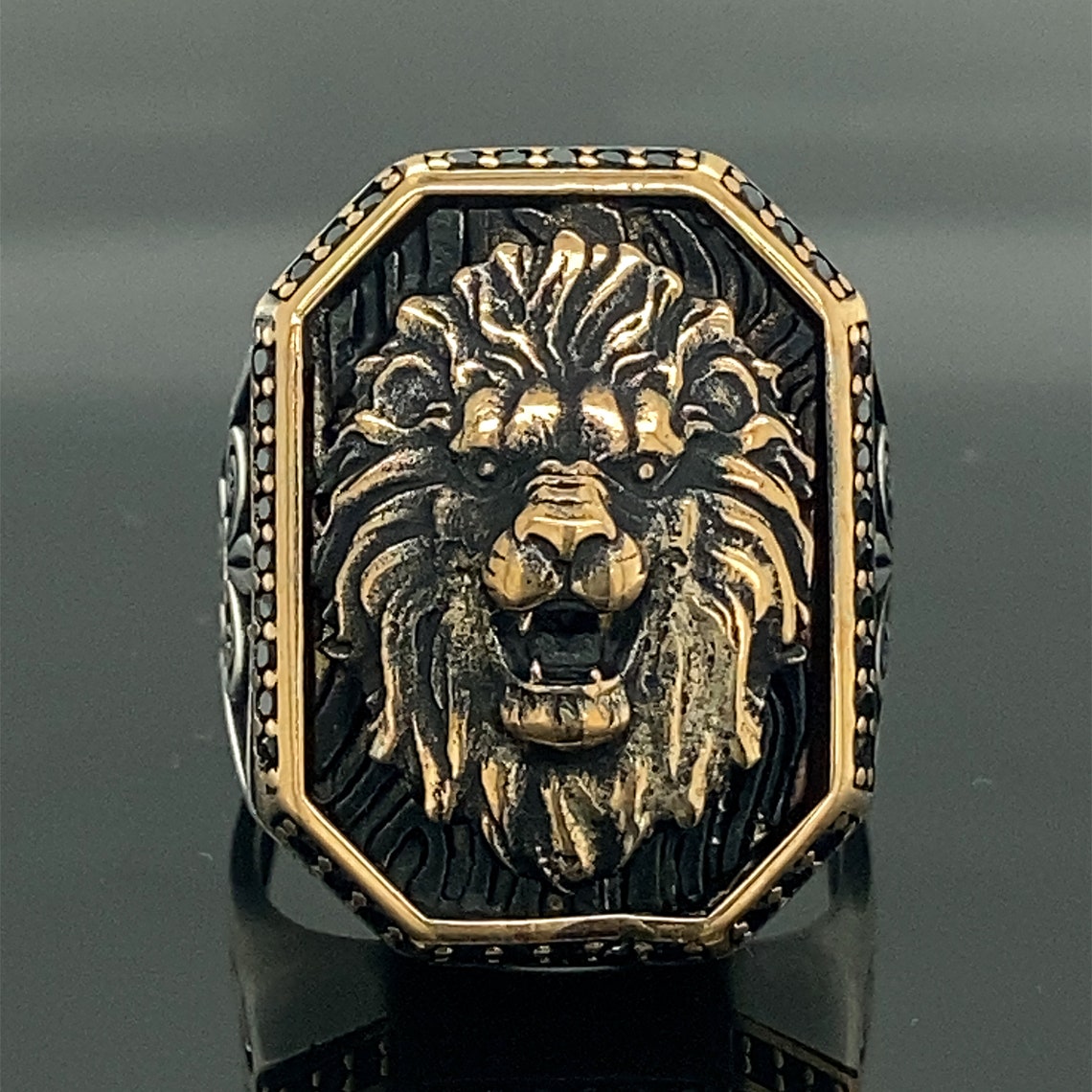 Handmade Wild Lion Silver Men Ring , Lion Head Signet Ring , Oxized ...
