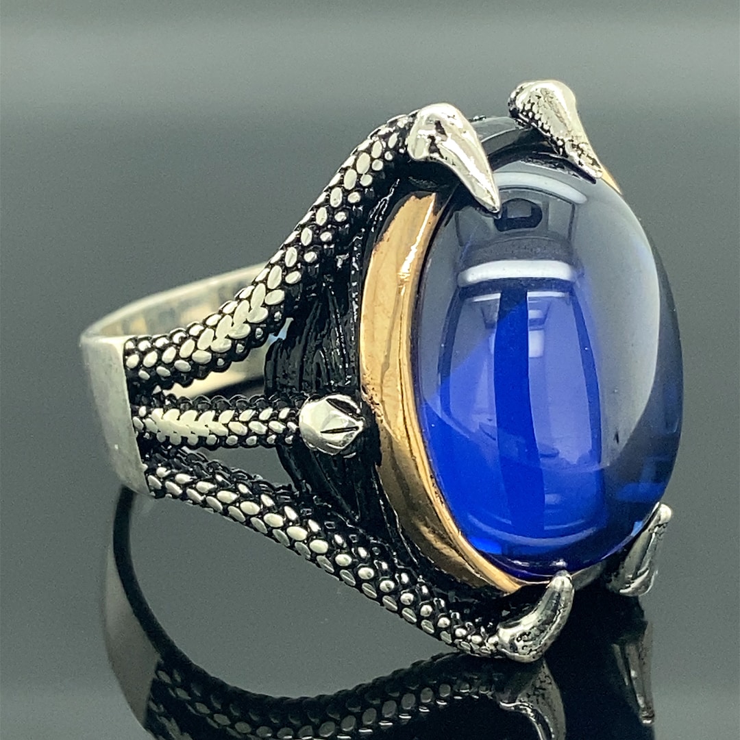 Men Silver Claw Sapphire Stone Ring, Silver Claw Ring , Ottoman Style ...