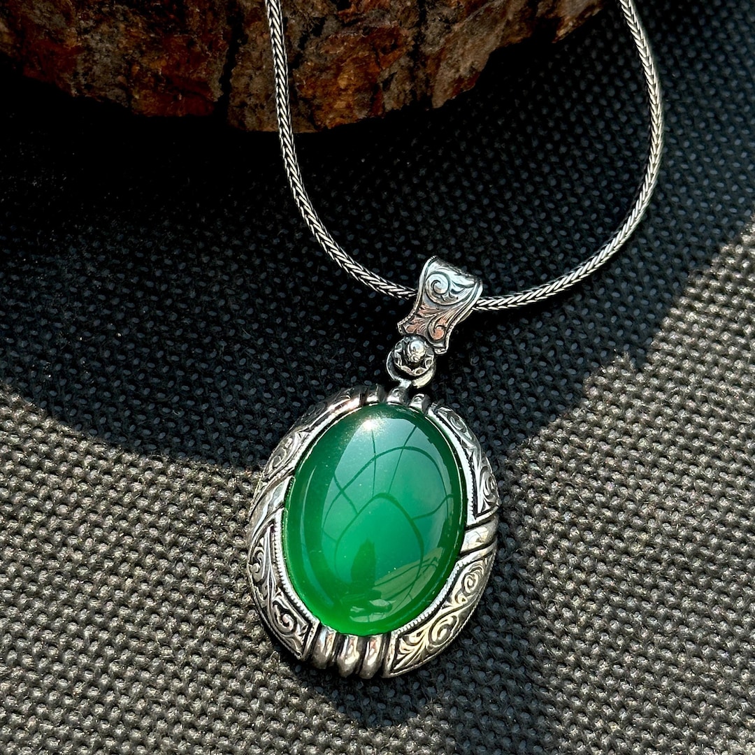 Men Silver Jade Necklace, Natural Jade Gemstone Pendant, Gemstone ...