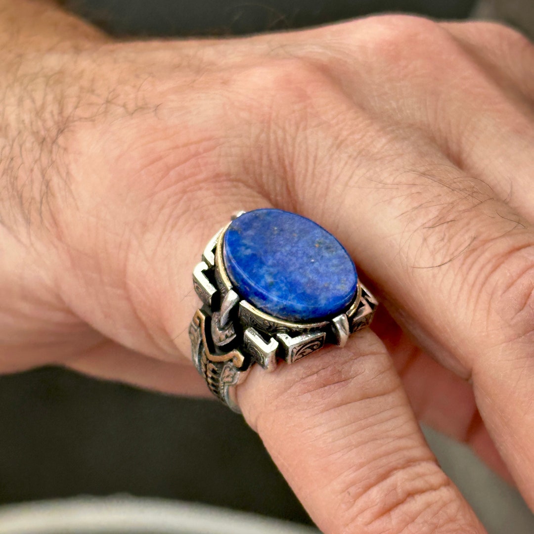 Silver Lapis Lazuli Signet Men's Ring , Men Lapis Lazuli Ring, Turkish ...