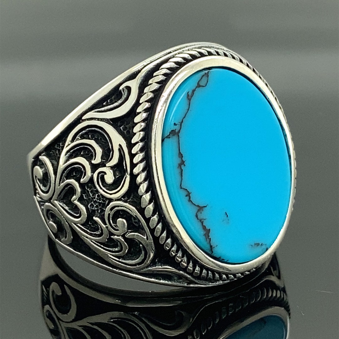 Bague faite à la main pour hommes , Pierre précieuse turquoise , Bague ...