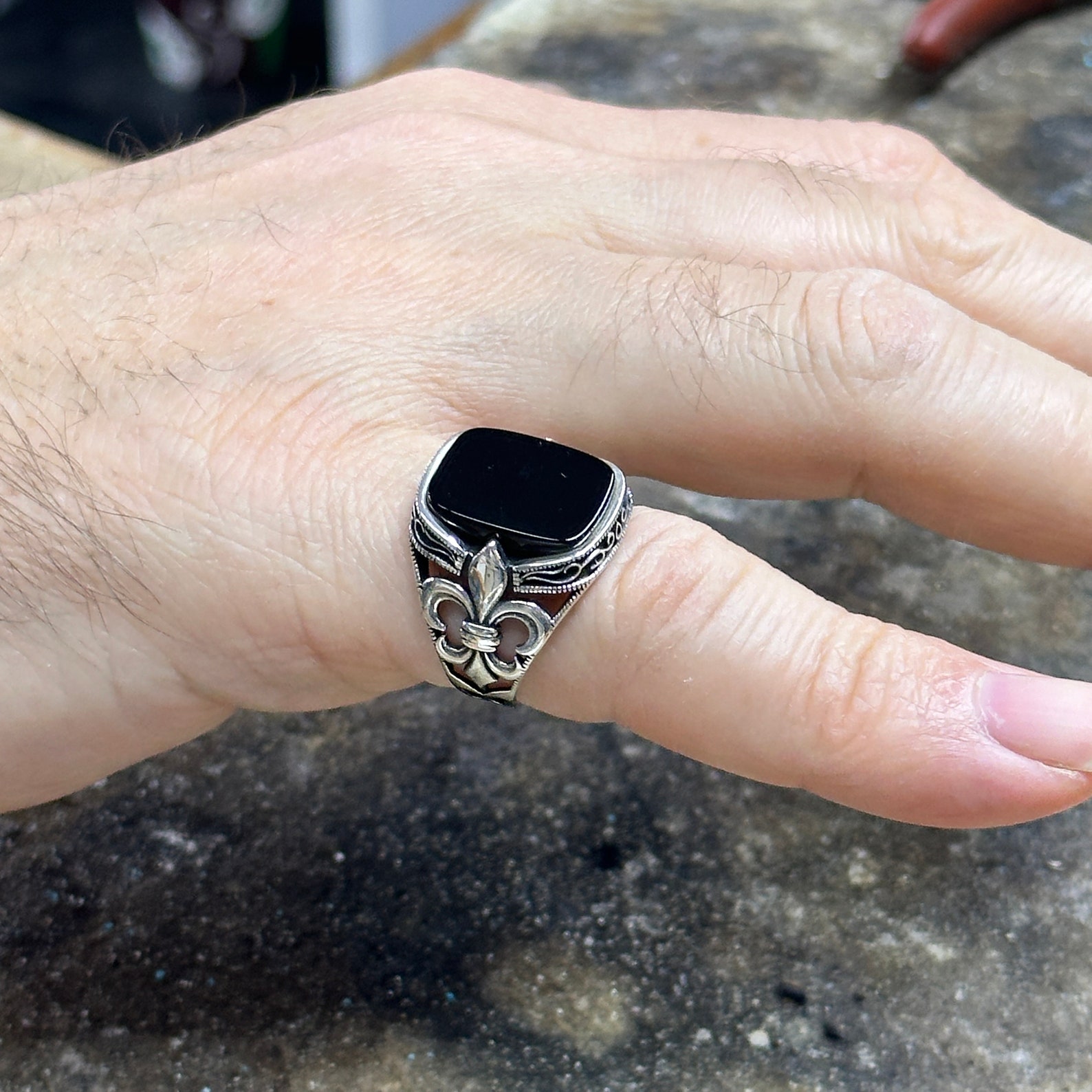 Men Handmade Onyx Stone Ring , Black Onyx Gemstone Ring , Father Day ...