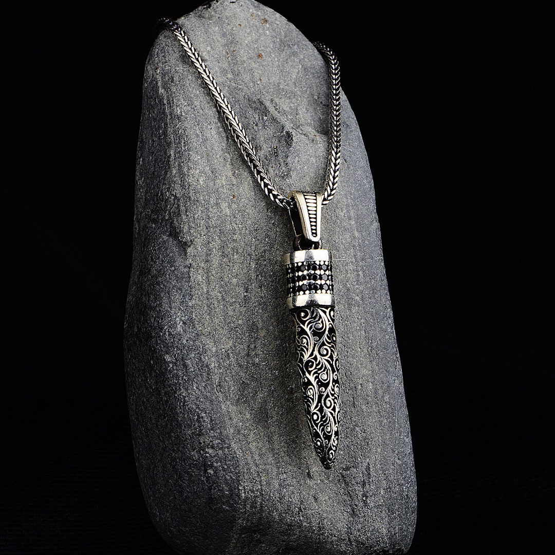 Silver Handmade Bullet Necklace , Silver Bullet Pendant , Embroidered ...
