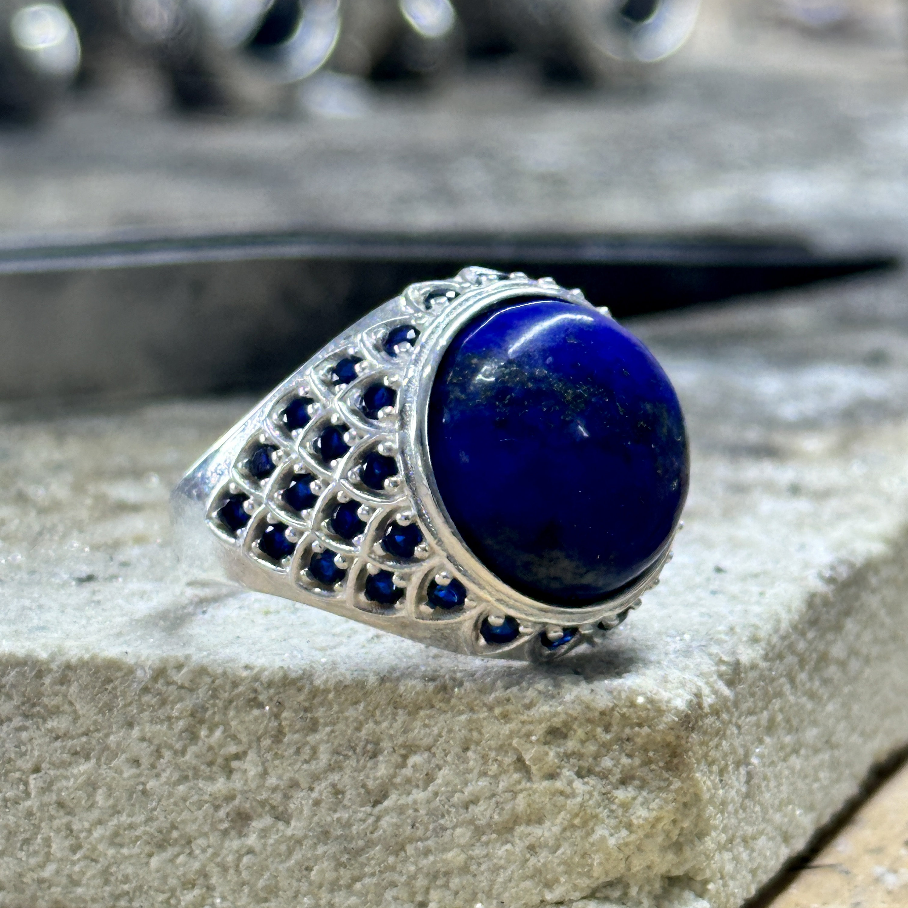 Man Lapis Lazuli Ring, Natural Lapis Signet Ring , Round Silver Ring ...