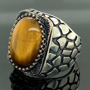 Man Handmade Tiger Eye Stone Ring , Sterling Silver Ring , Natural ...