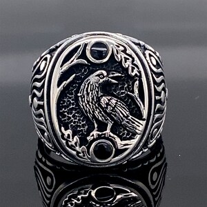 Silver Phoenix Ring , Silver Bird Signet Ring , Onyx Stone Ring ...