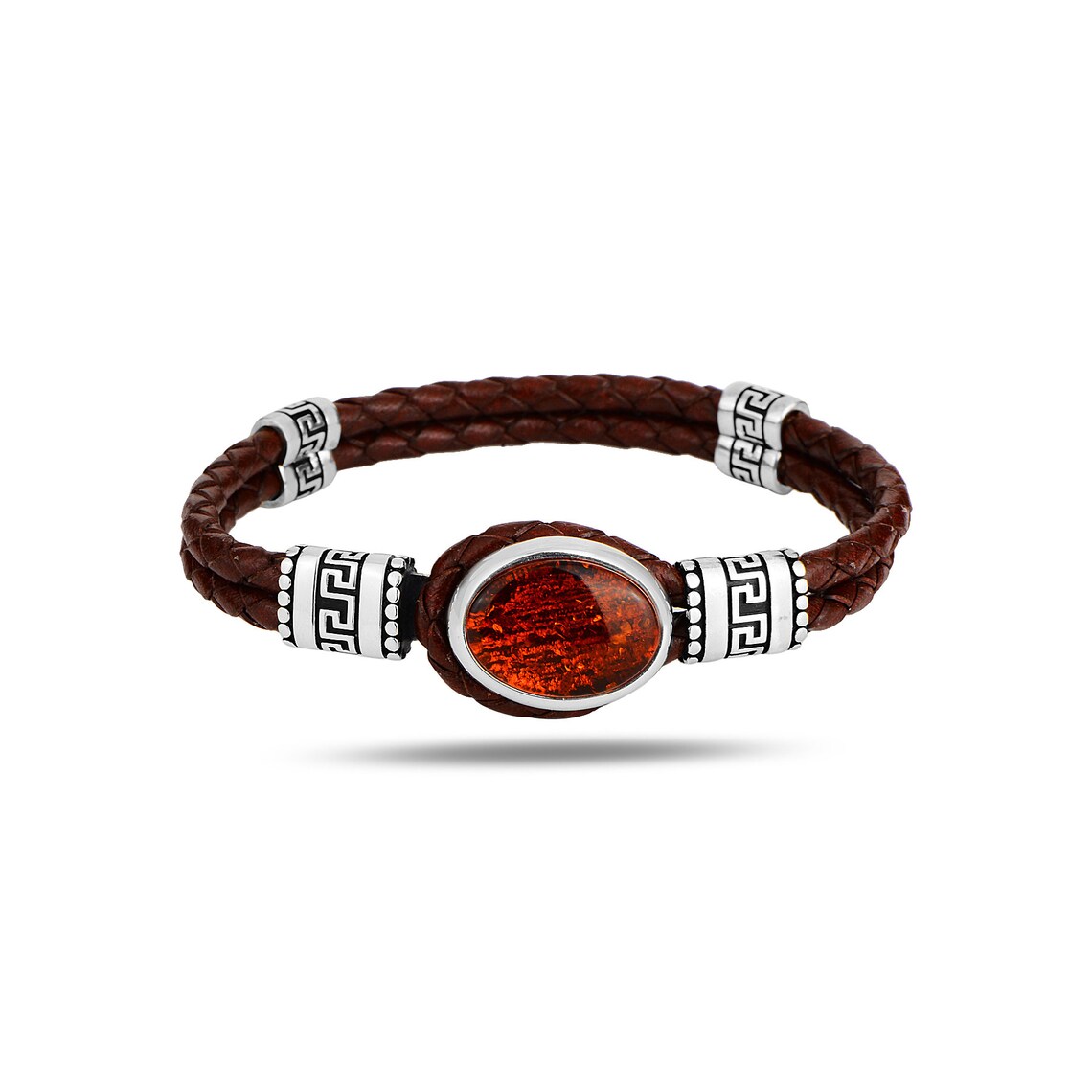 Handmade Leather Bracelet , Natural Stone Bracelet , Red Leather ...