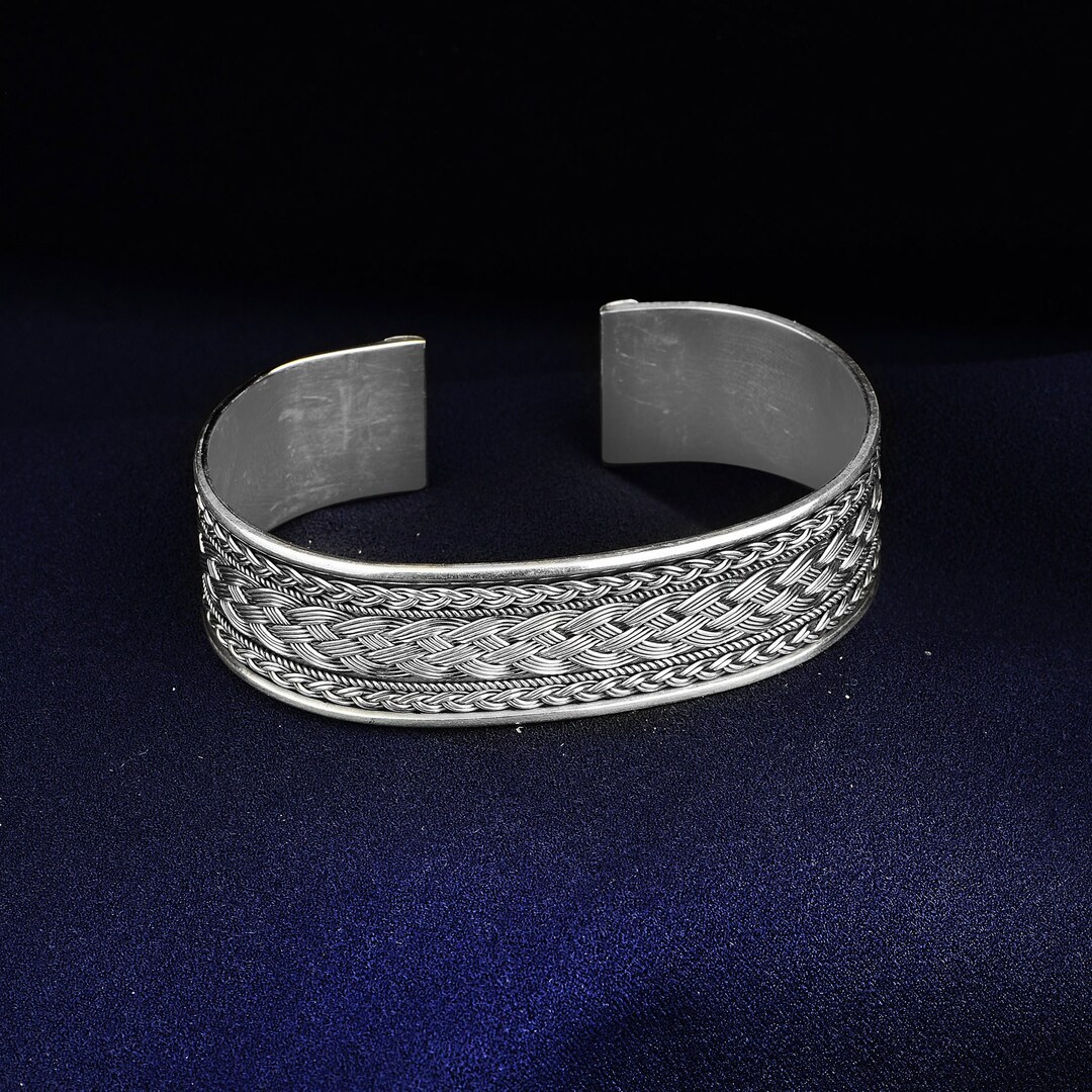 Silver Patterned Knitting Pattern Bracelet , Silver Cuff Bracelet ...
