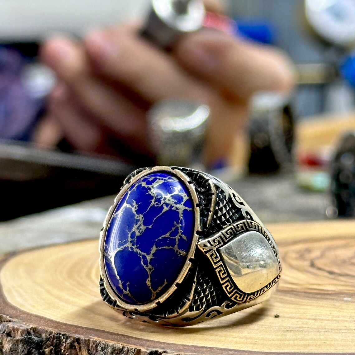 Silver Lapis Lazuli Ring, Man Silver Lapis Ring, Greek Style Lapis Ring ...