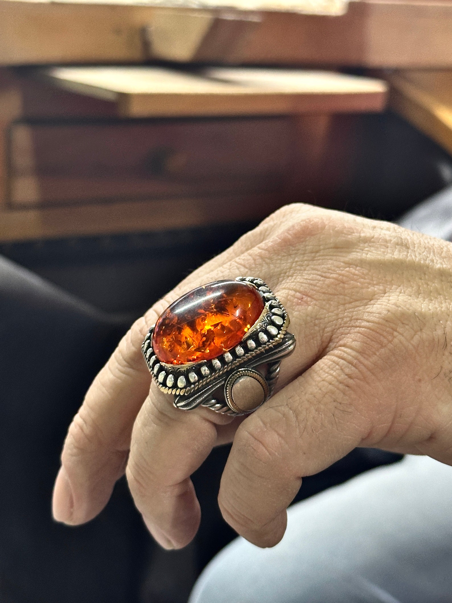Silver Large Amber Ring , Orange Amber Ring , Large Oval Amber Ring ...