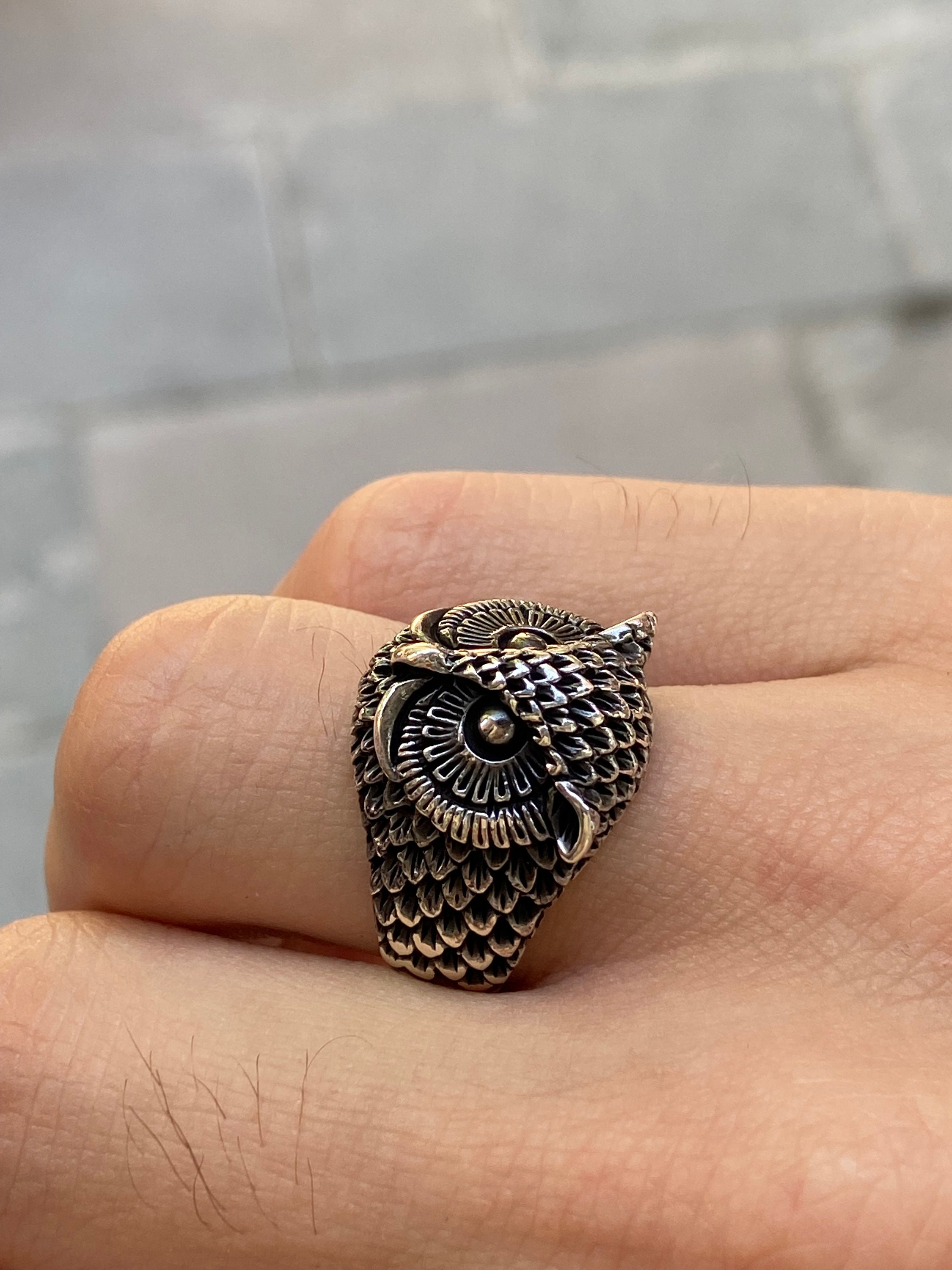 925 Sterling Silver Owl Angel Wings Bird Ring Men Handmade | Etsy