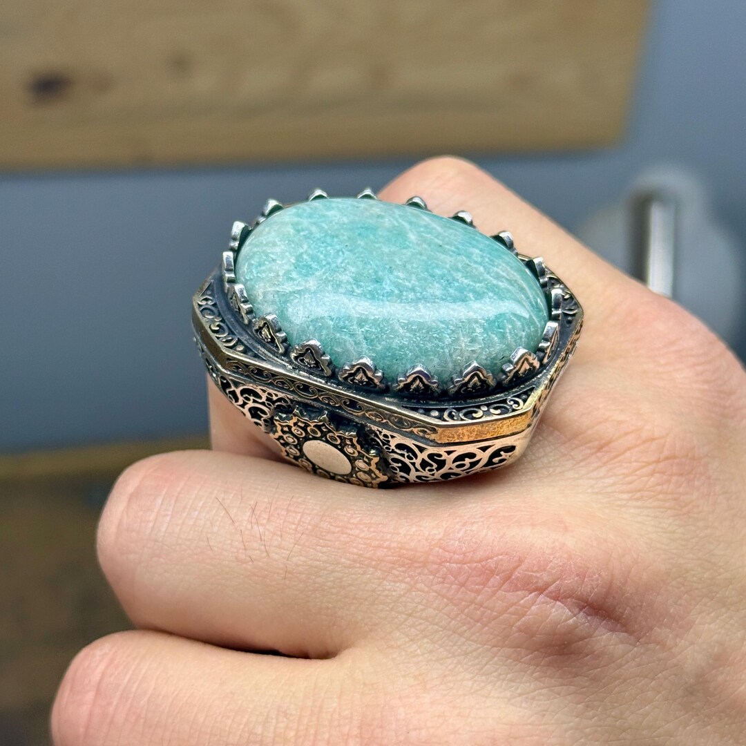 Men Silver Turquoise Stone Ring, Handmade Turkish Handmade Large ...