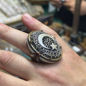 Silver Large Turkish Flag Ring , Silver Large Ruby Stone Ring, Large ...