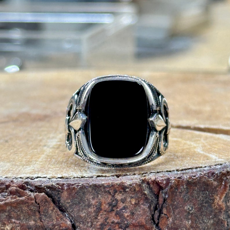 Men Handmade Onyx Stone Ring , Black Onyx Gemstone Ring , Father Day ...