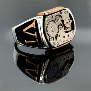 Silver Clock Ring , Clock Mechanism Ring , Swiss Ring , Reversible ...