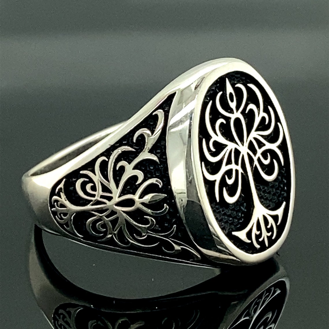 Tree of Life Silver Men Ring , Handmade Yggdrasil Tree of Life Ring ...