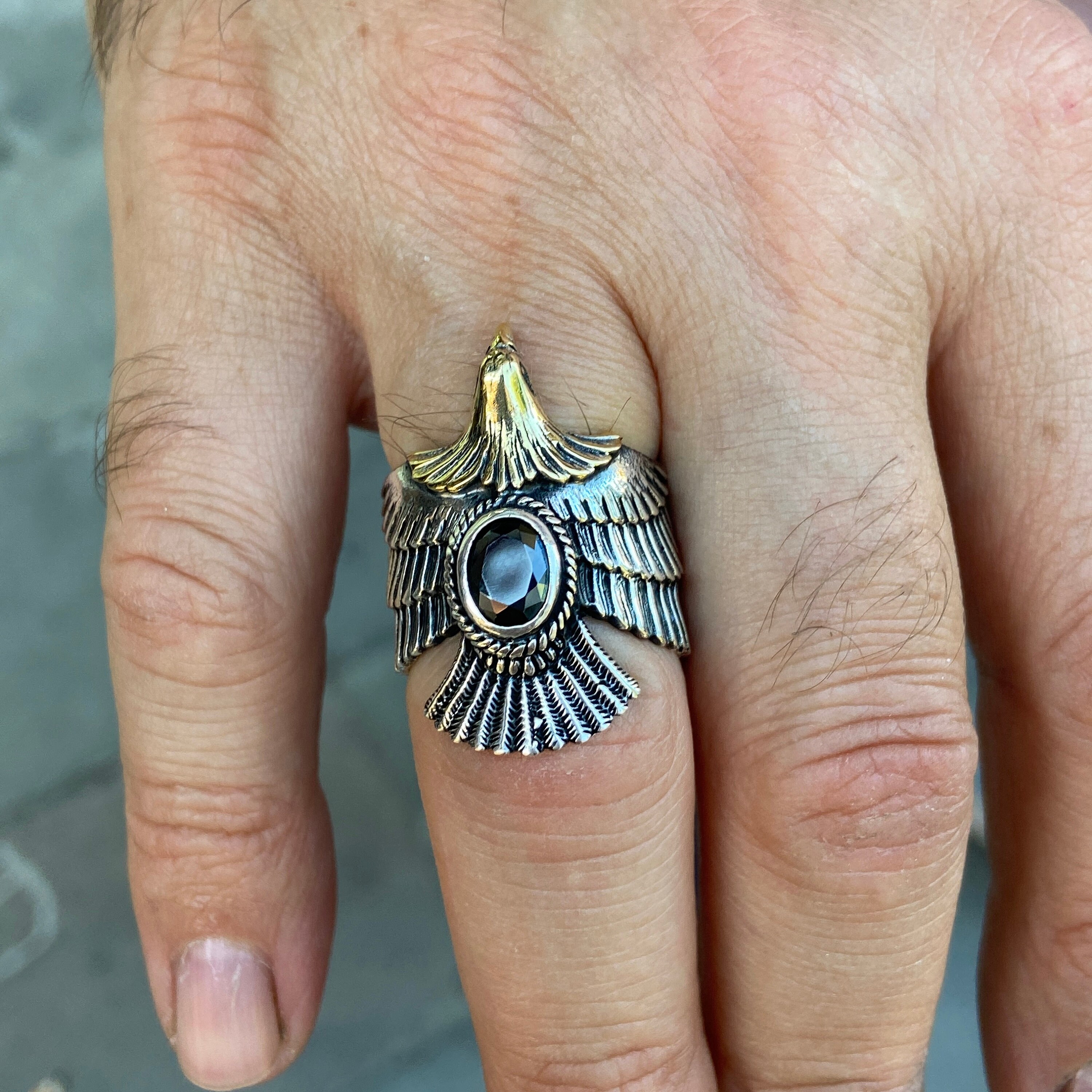 Eagle Handmade Signet Ring Black Stone Eagle Ring Animal - Etsy