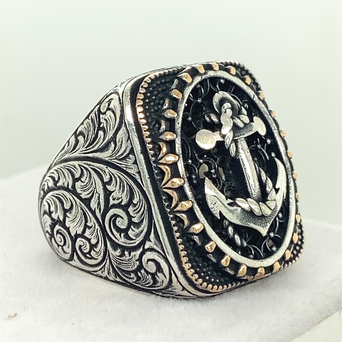 Man Silver Anchor Ring , Handmade Sailor Anchor Ring , Oxide Men's Ring ...