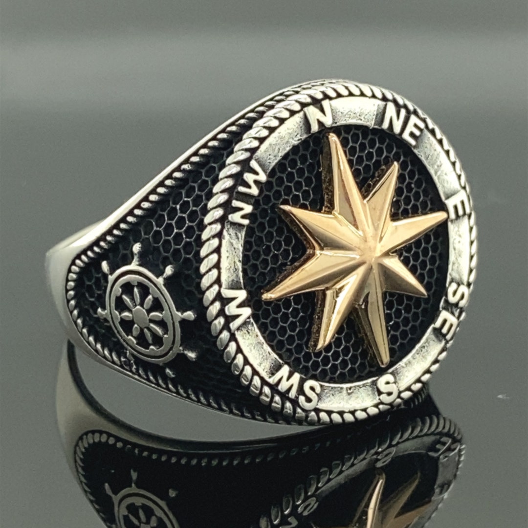 Silver Oxized Compass Ring , Handmade Compass Ring , Men Sailor Ring ...