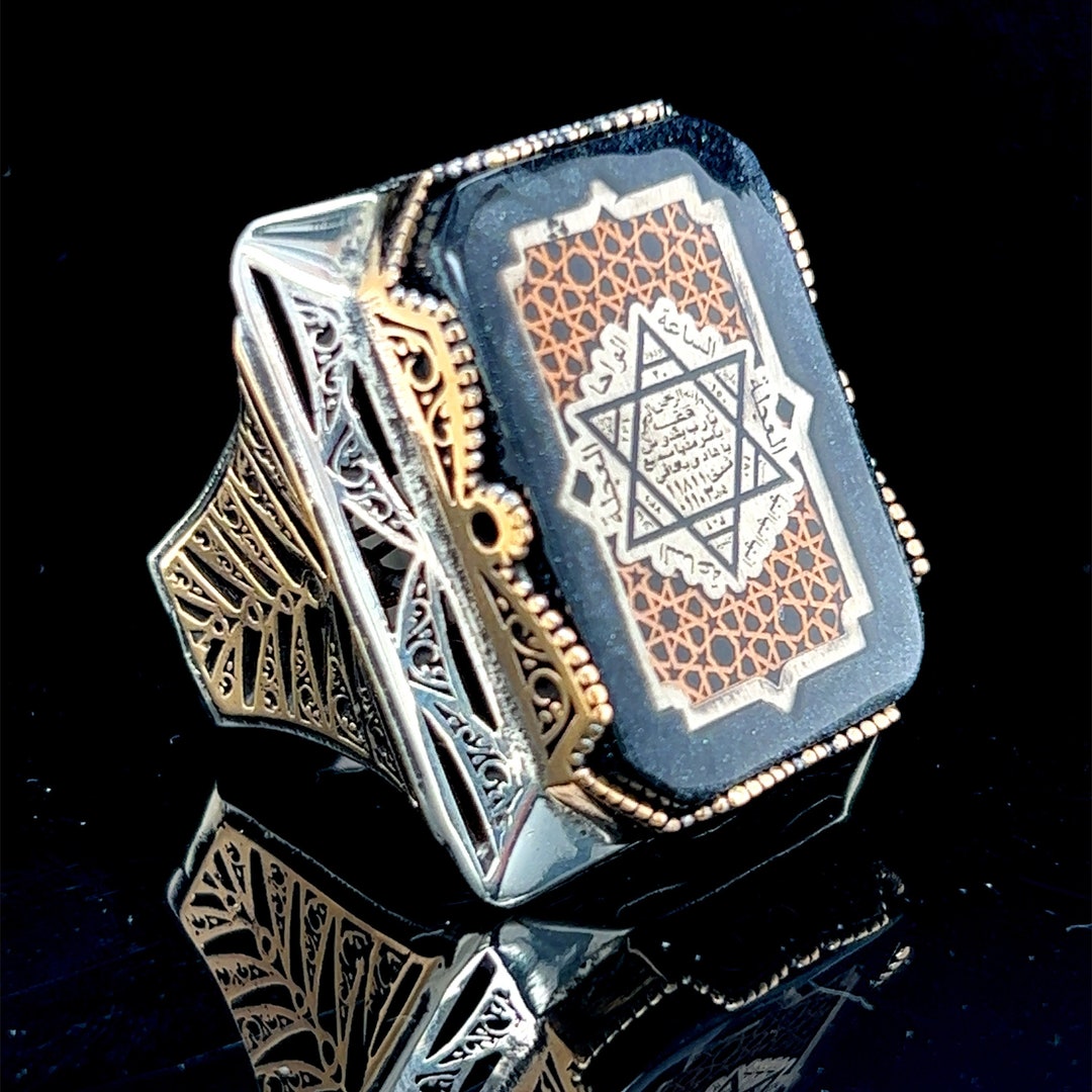 Large Seal of Solomon Ring , Natural Amber Ring , King Solomon Ring ...