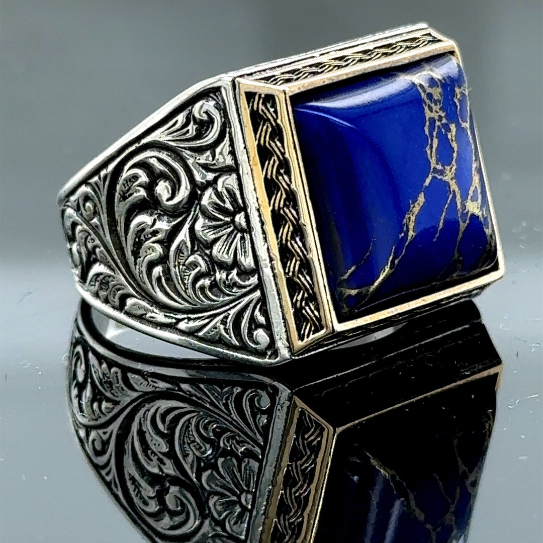 Man Lapis Lazuli Ring, Natural Lapis Ring , Square Lapis Signet Ring ...