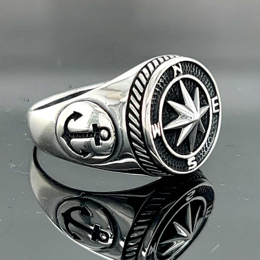 Silver Compass Handmade Sterling Ring , Man Signet Ring , Silver Sailor ...