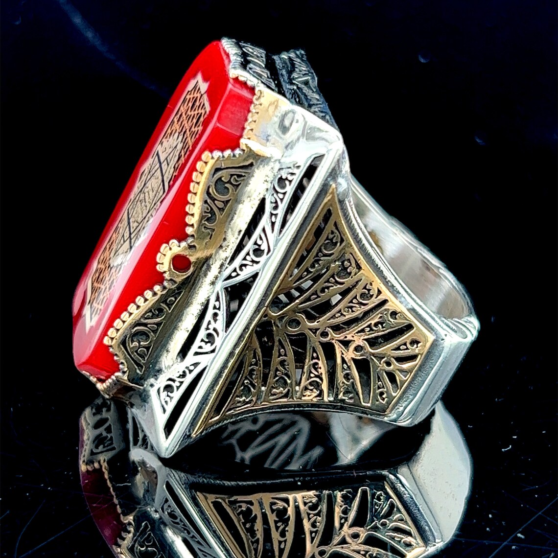 Seal of Solomon Ring , Silver Amber Stone , Large Amber Ring, Silver ...