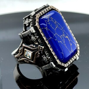 Silver Large Lapis Lazuli Ring, Natural Blue Lapis Signet Ring, Men ...