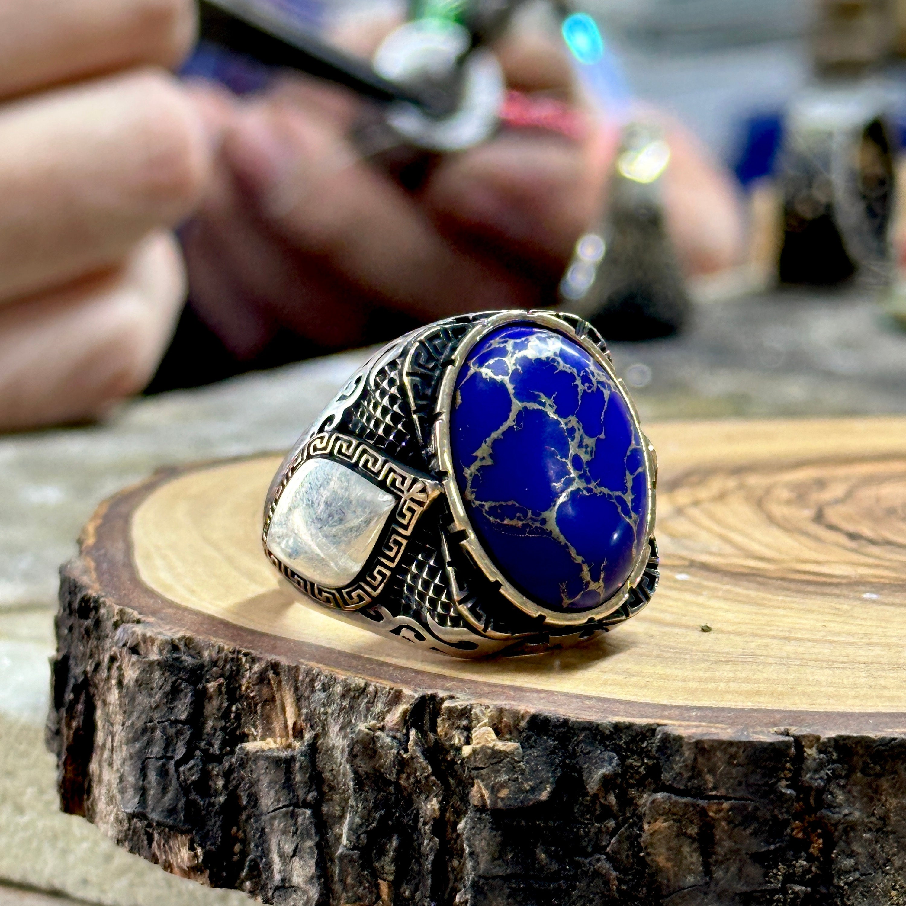 Silver Lapis Lazuli Ring, Man Silver Lapis Ring, Greek Style Lapis Ring ...
