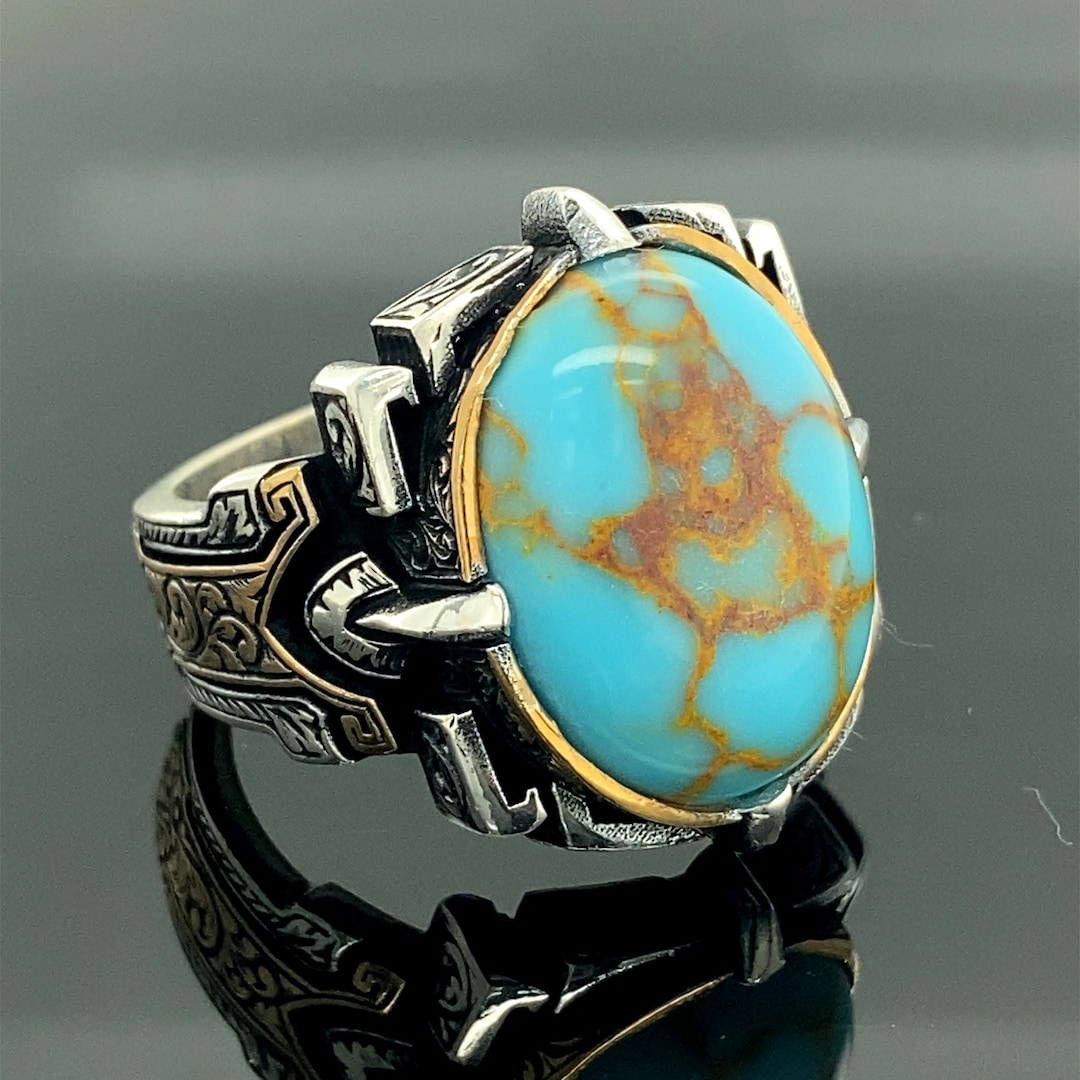 Men Handmade Ring , Turquoise Stone , Turquoise Oval Gemstone Ring ...