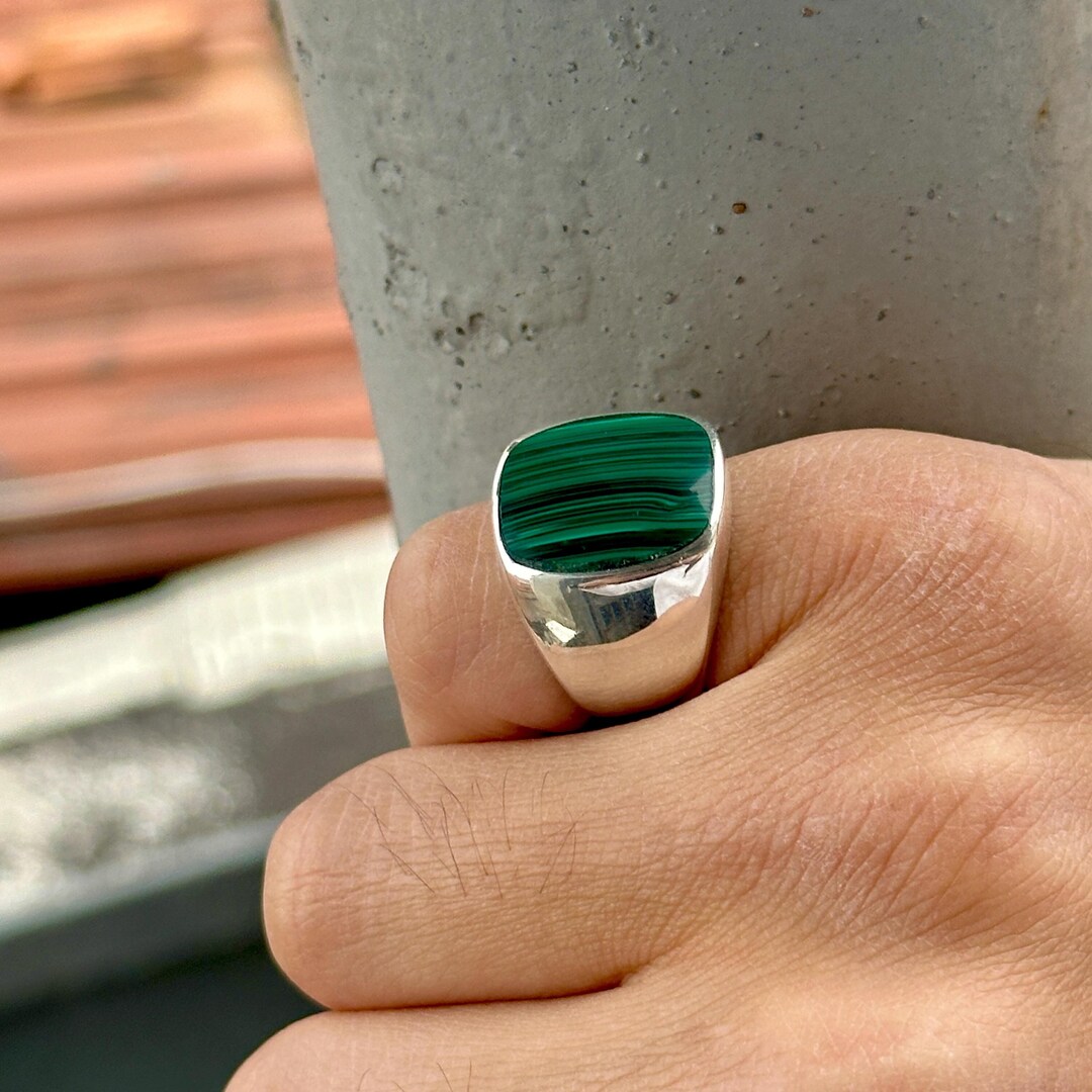 Silver Natural Malachite Ring , Silver Classic Malachite Signet Ring ...