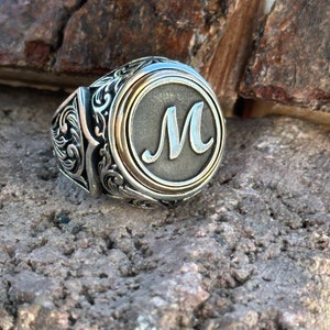 Men Silver Initial Letter Men Rings , Ottoman Style Ring , Signet Man ...