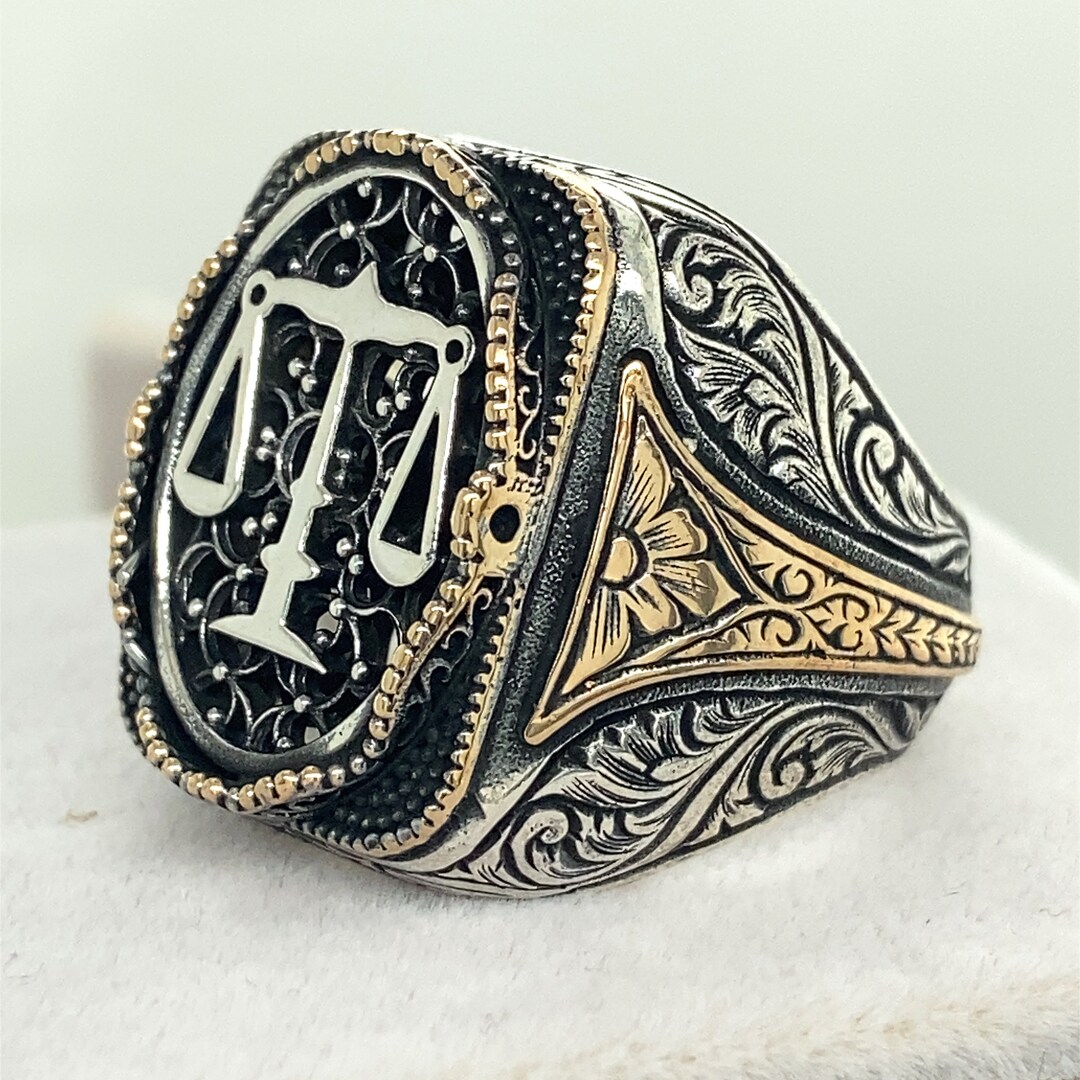 Silver Scale Ring , Men Handmade Libra Ring , Lawyer Ring , Silver ...